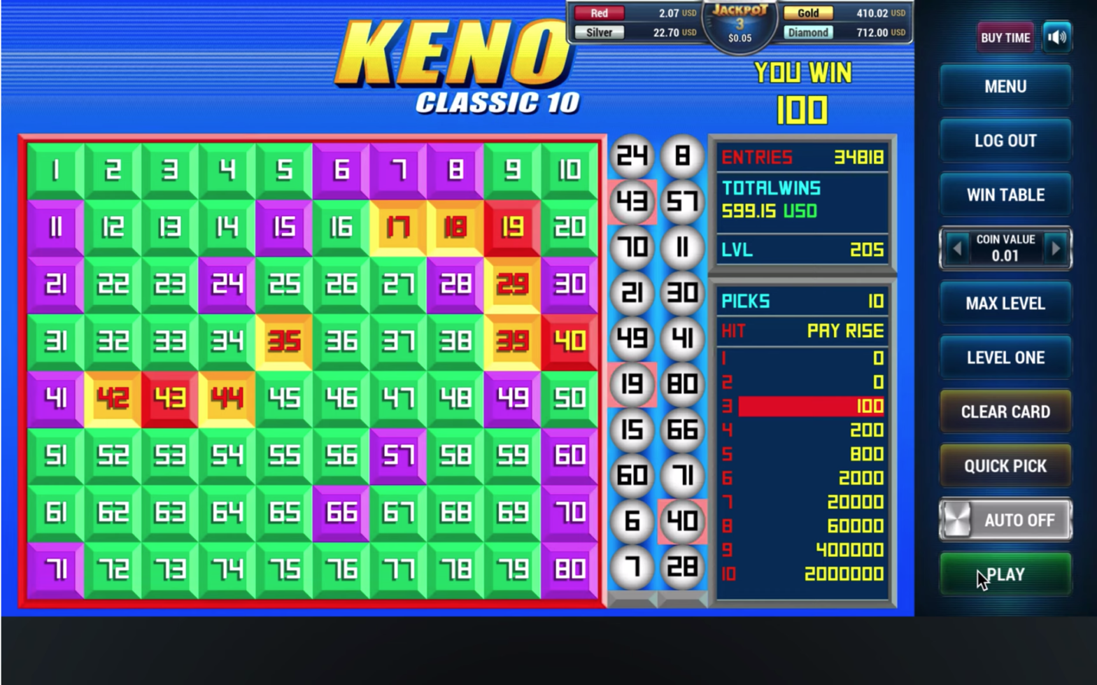 Keno - Riversweeps Platinium